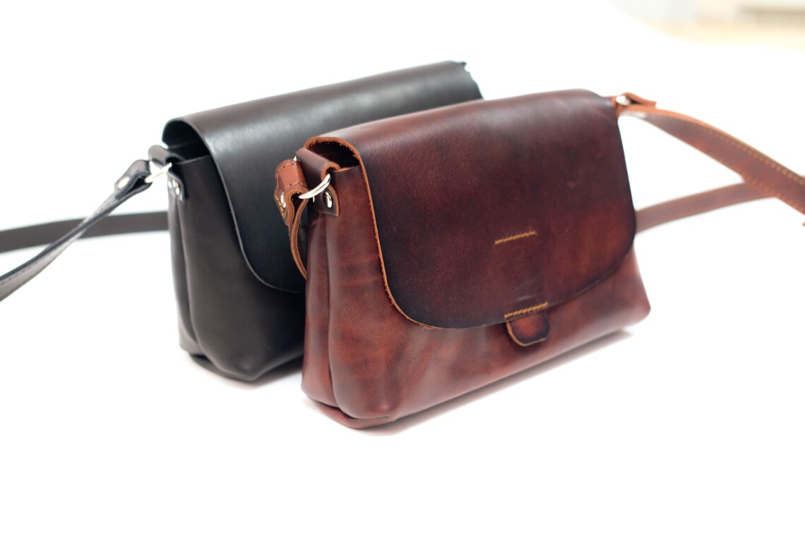 Leather flap bag shoulder bag for women Long strap leather | Etsy