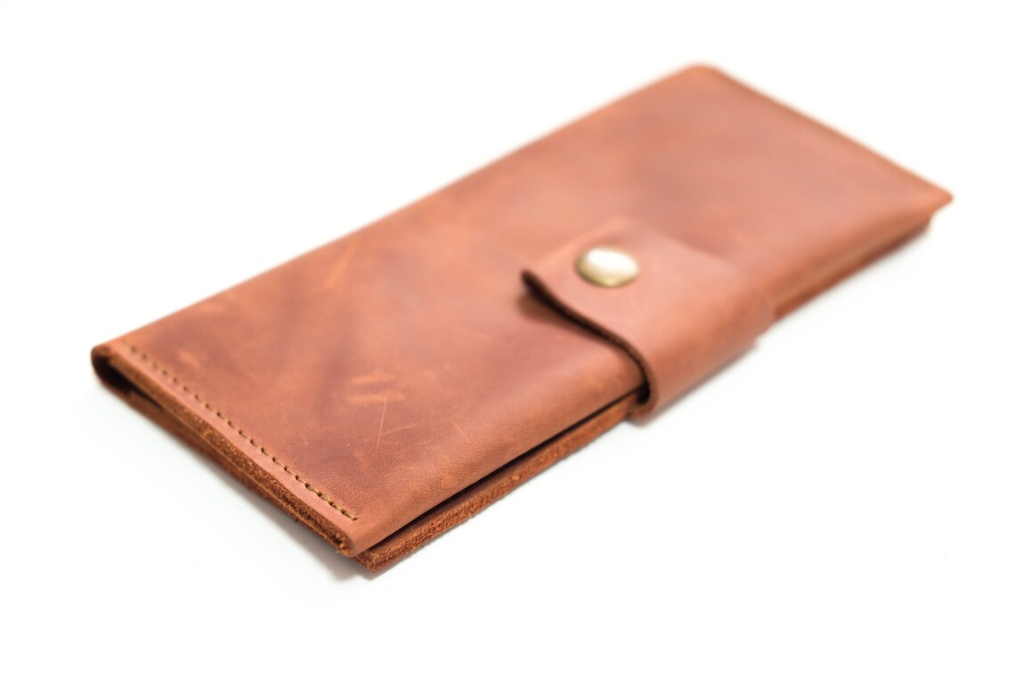 Personalized leather wallets Button snap Brown leather | Etsy