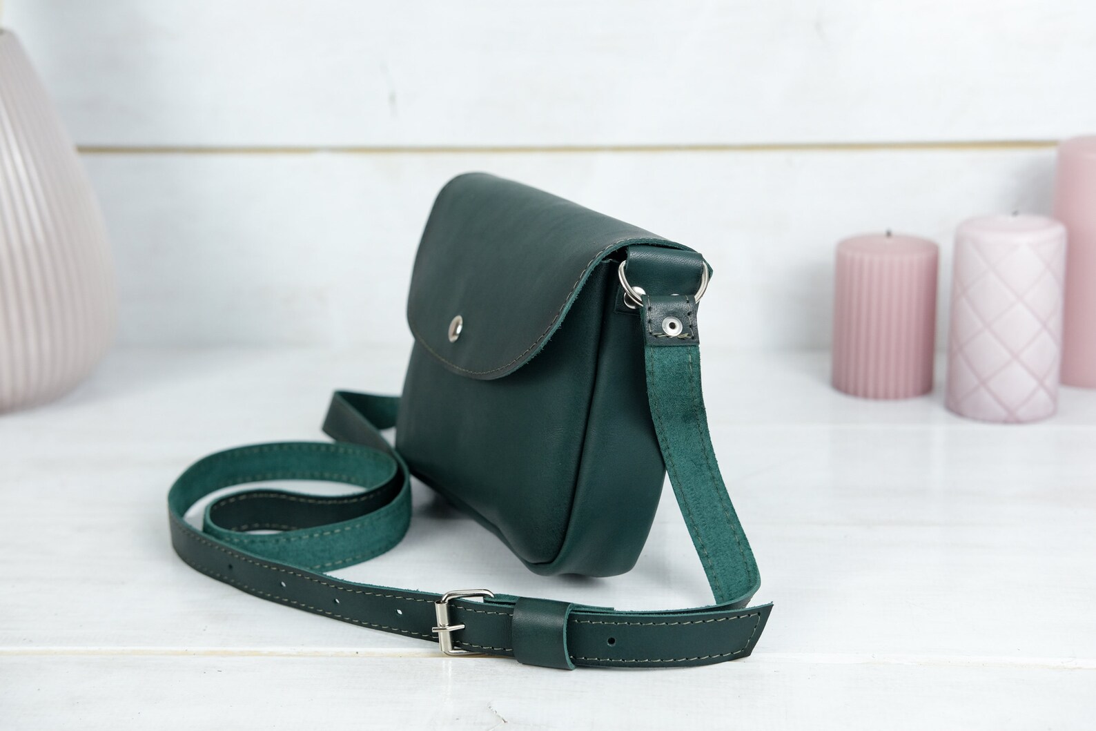 Small shoulder bag Round flap bag Vintage leather purse for | Etsy