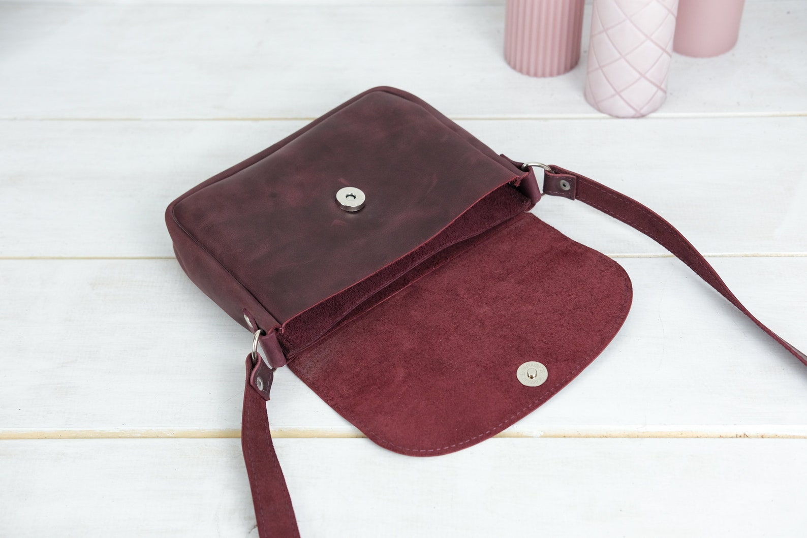 Small Leather Shoulder Bag Round Flap Bag Gift for Her - Etsy