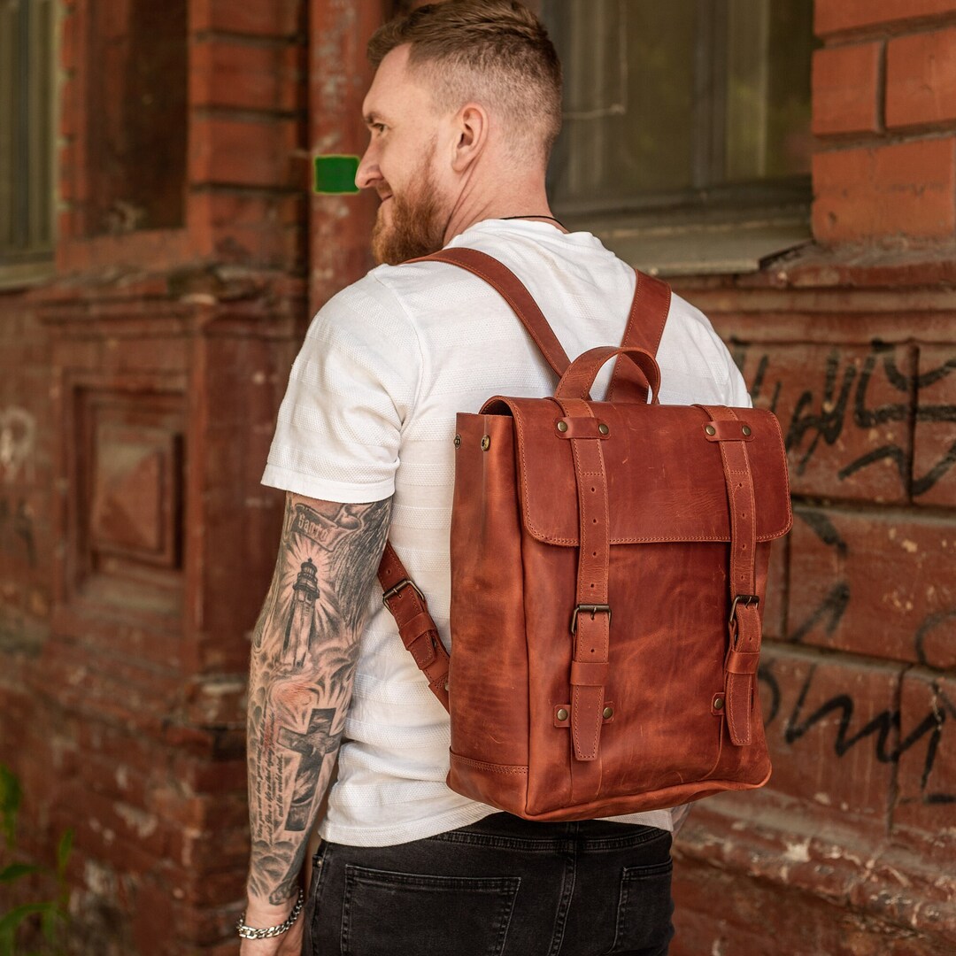 Large Leather Rucksack for Men, Women Leather Backpack, Travel Leather ...