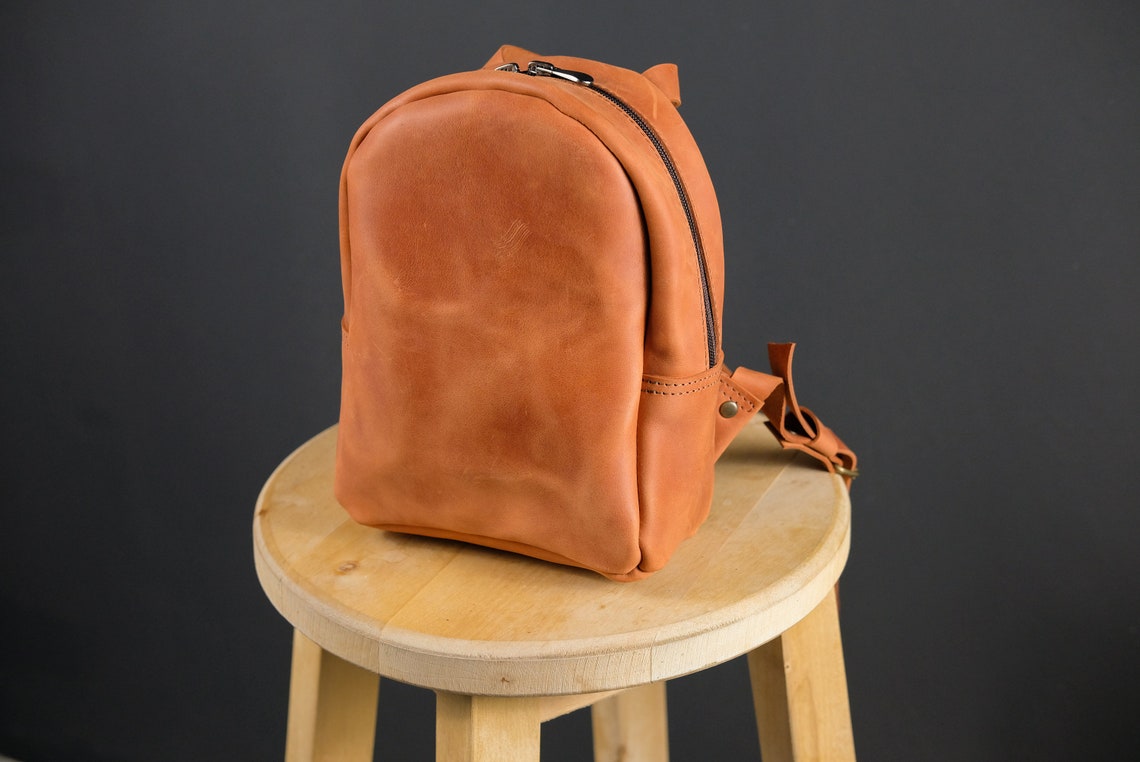 Compact leather backpack for women Minimalist bag Small | Etsy