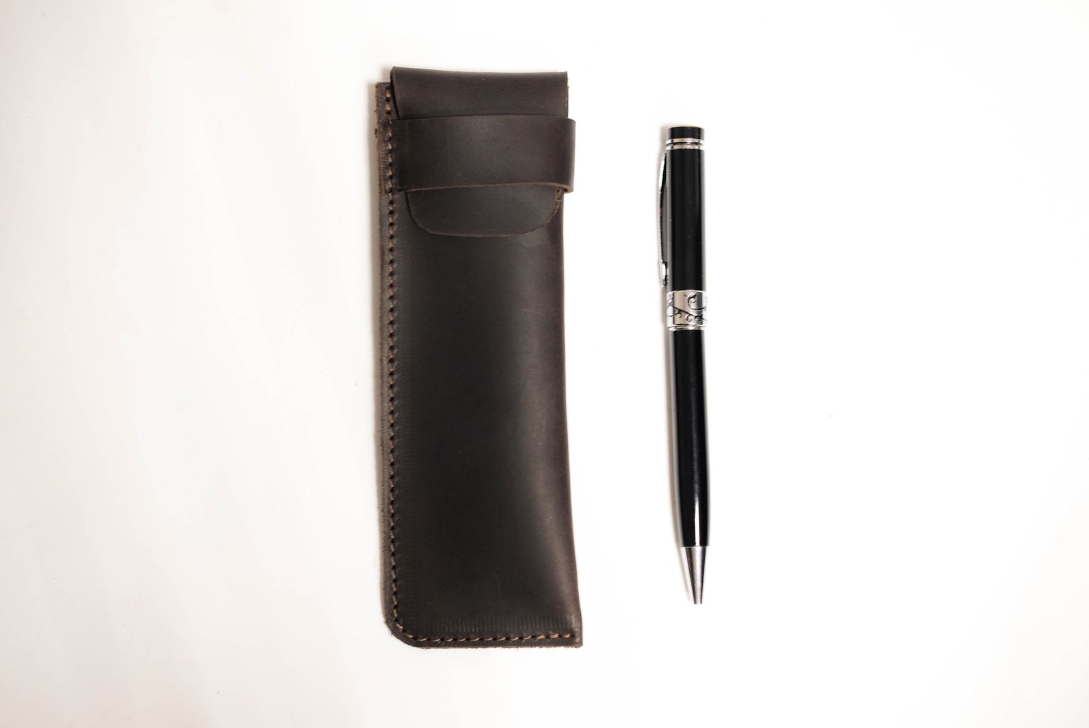 Compact Pencil Case Brown Leather Pen Holder Personalized - Etsy