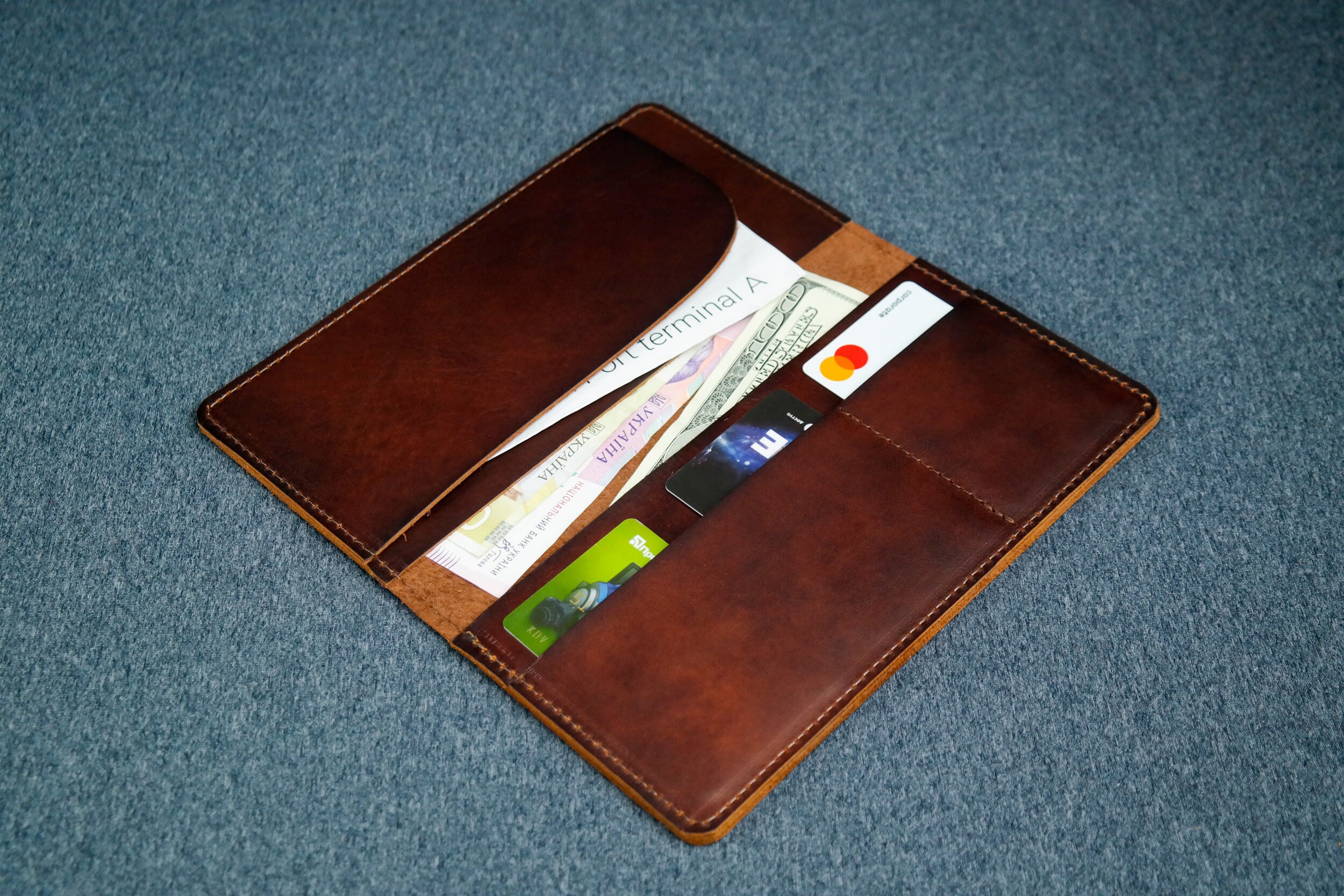 Slim leather wallet Bifold wallet Leather long wallet for | Etsy