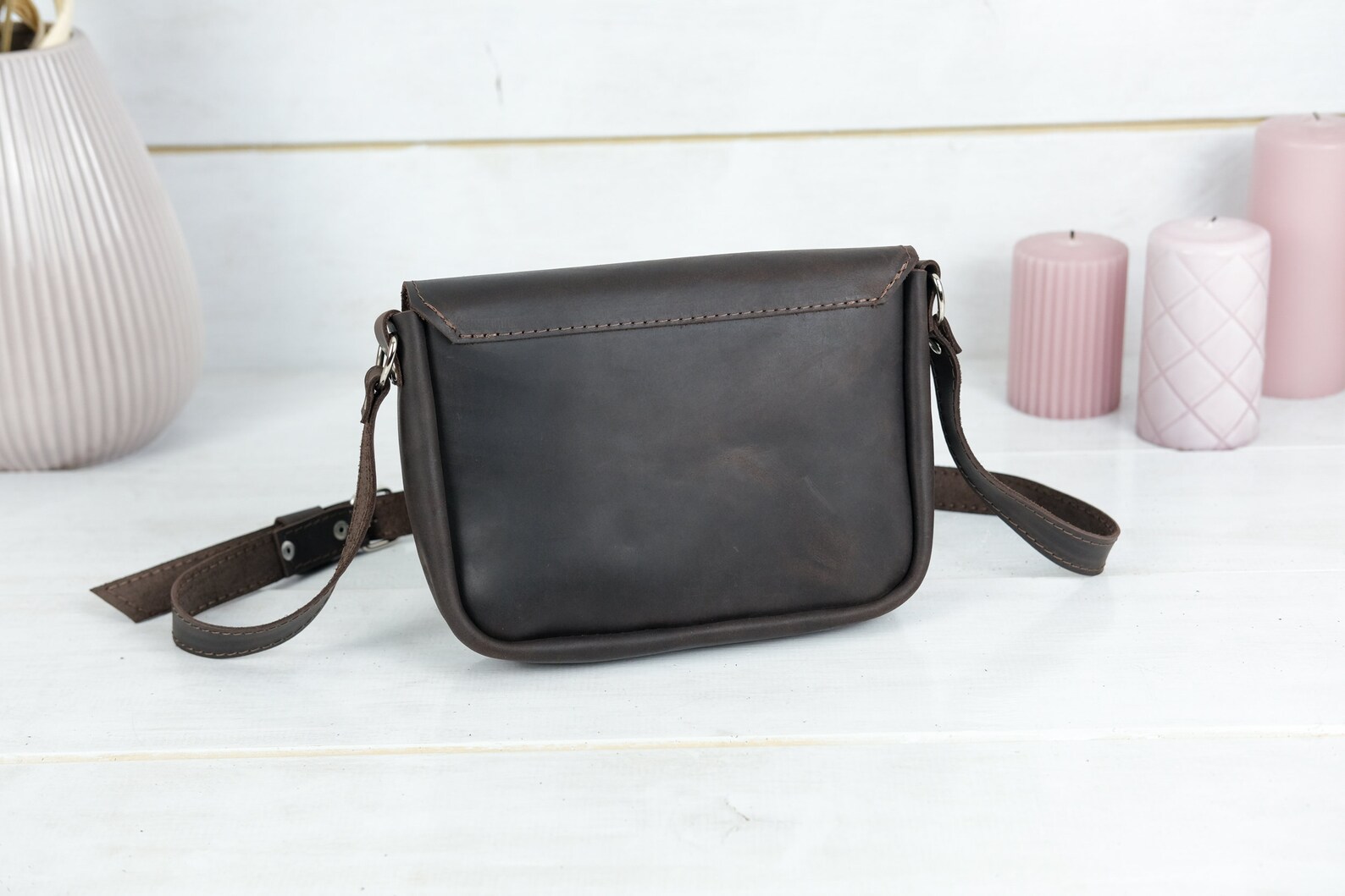 Small Shoulder Bag Round Flap Bag Vintage Leather Purse for - Etsy