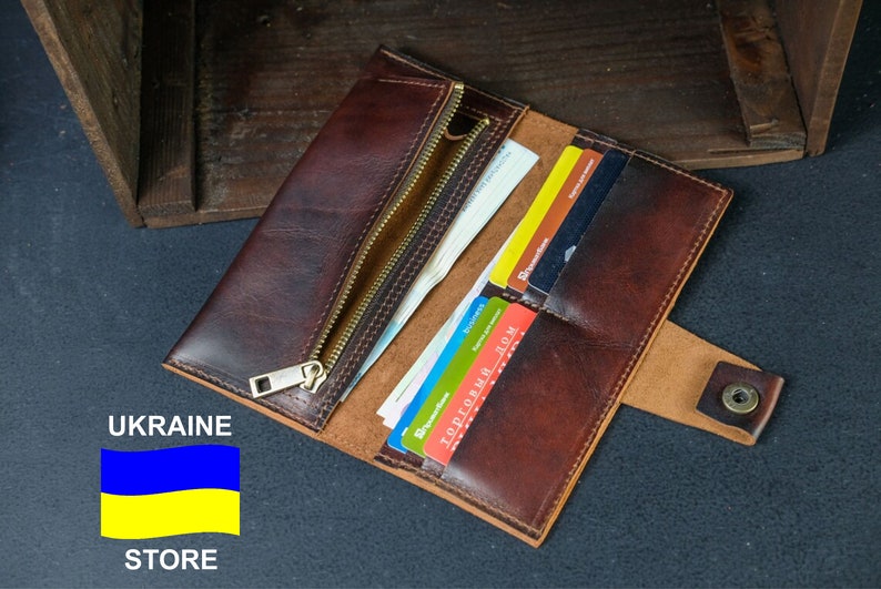 Personalized Leather Wallets Button Snap Brown Leather - Etsy