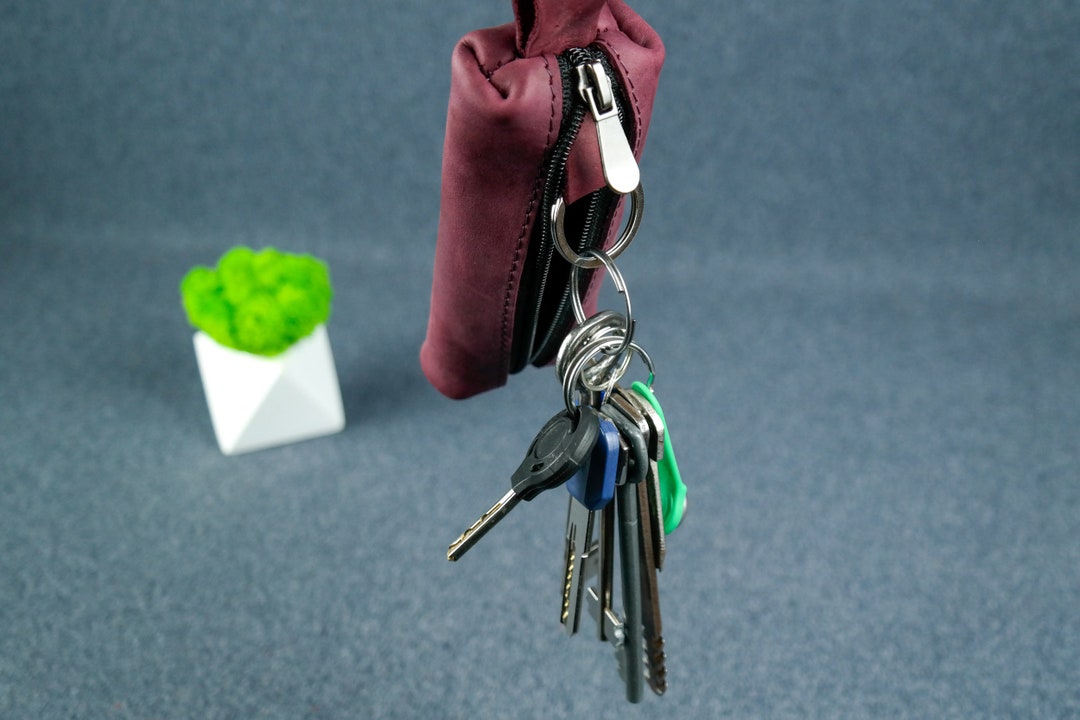 Zippered Leather Key Case, Leather Key Chain, Leather Key Bag, Compact ...