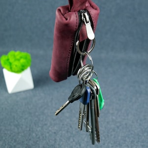 Zippered Leather Key Case, Leather Key Chain, Leather Key Bag, Compact ...