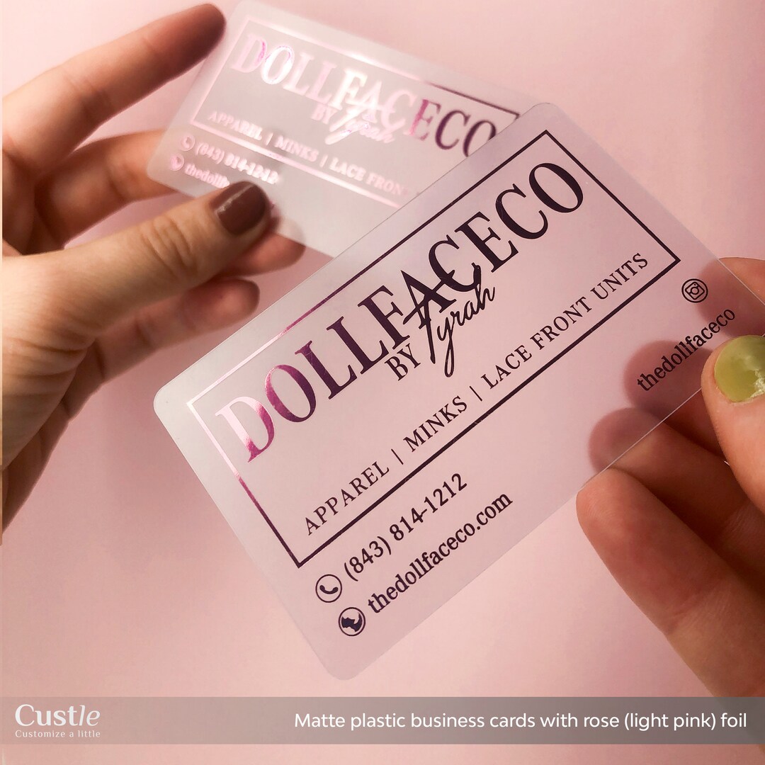 Matte Clear Plastic Business Cards, Rose Foil Accent, Personalized ...