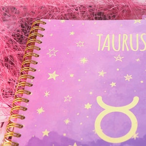 Purple Personalized Foil Zodiac Star TAURUS Spiral Hardcover Notebook ...