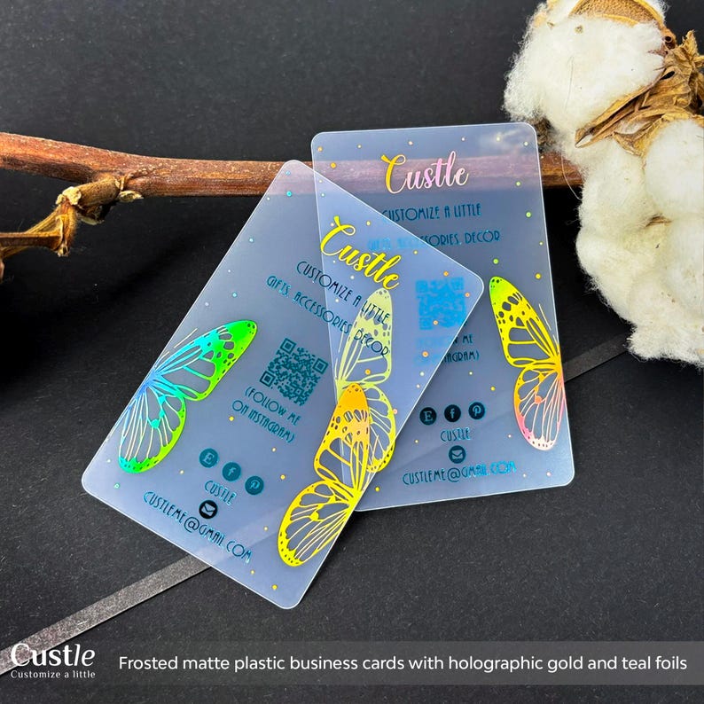 Custom QR Code Business Cards, Holographic Foil, Translucent Plastic ...