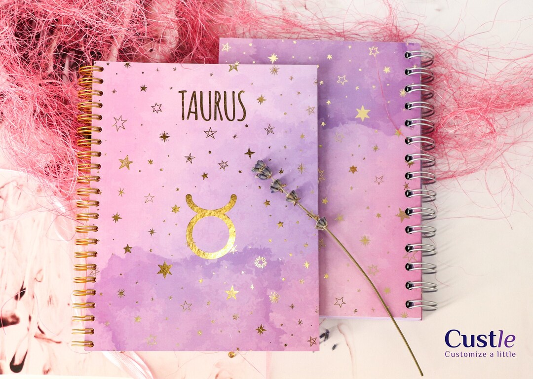 Purple Personalized Foil Zodiac Star TAURUS Spiral Hardcover Notebook ...