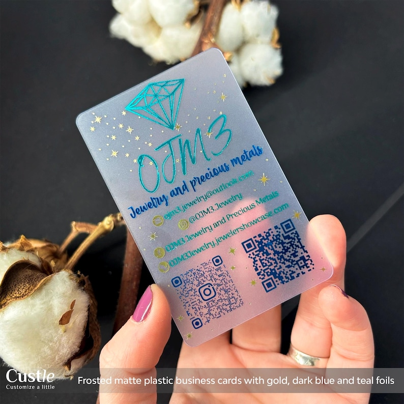 Custom QR Code Business Cards, Holographic Foil, Translucent Plastic ...