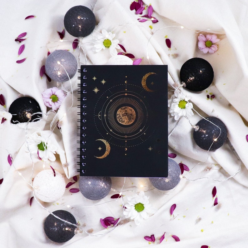 Gold Foil Lunar Notebook, Soft-touch Laminated Hardcover, Dark Paper ...