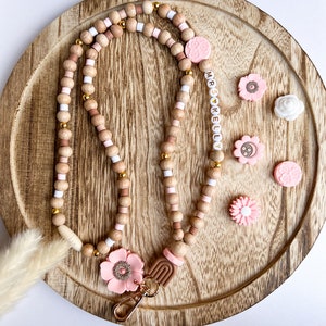 Custom Name Teacher Lanyard, Boho Flower Wood Beaded ID Badge Keys ...