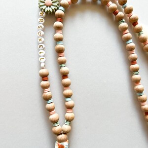 Boho Flower Wood Bead Wood Beaded Teacher Lanyard, ID Badge Keys Holder ...