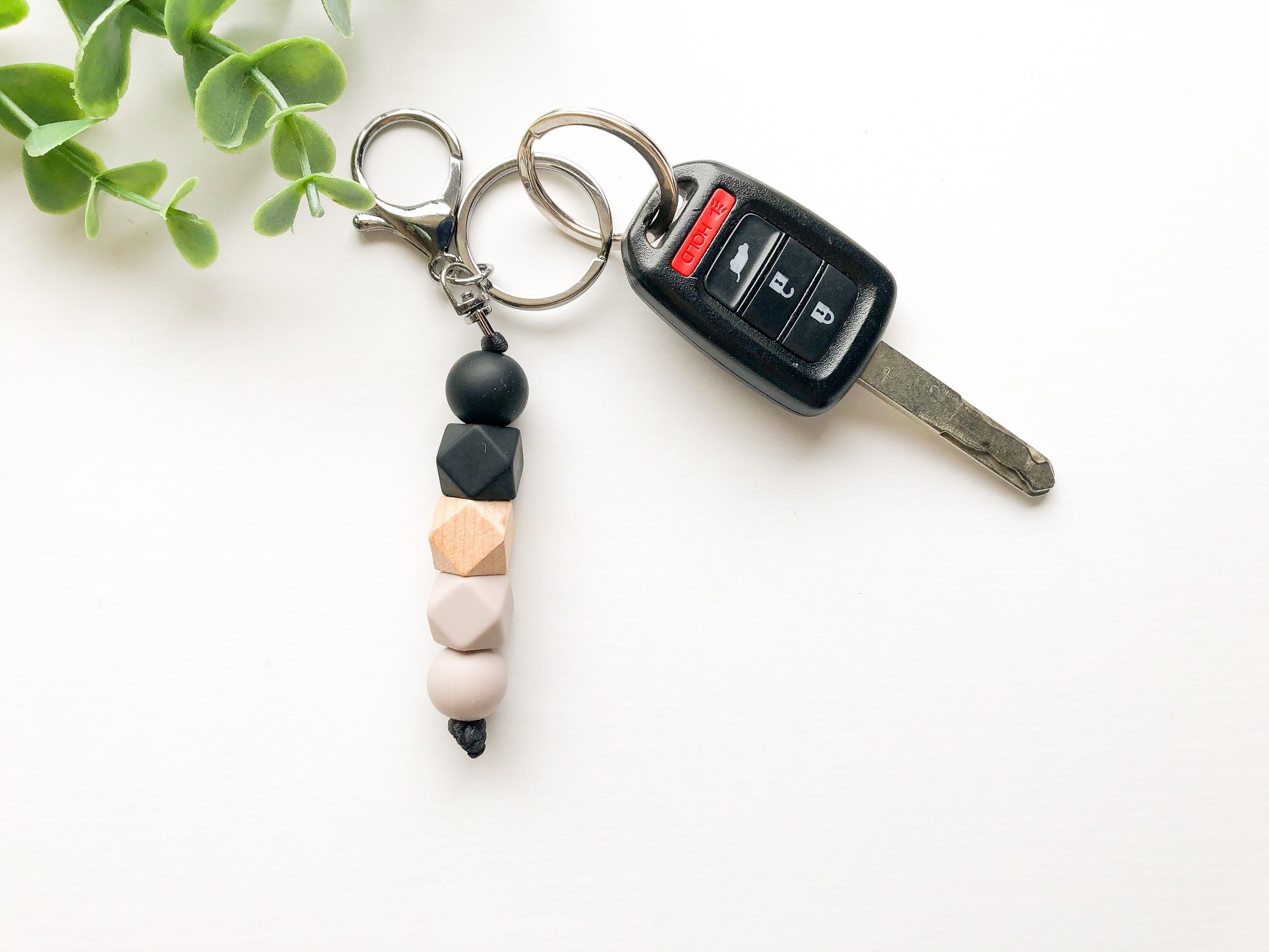 Muted and Neutral Colors Silicone and Wood Bead Keychain | Etsy