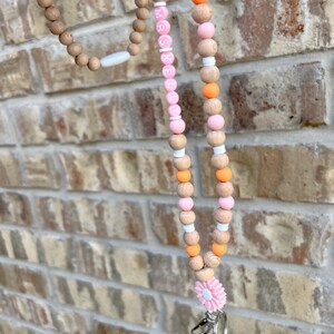 Personalized Name Boho Pink Orange Wood Beaded Teacher Lanyard, ID ...