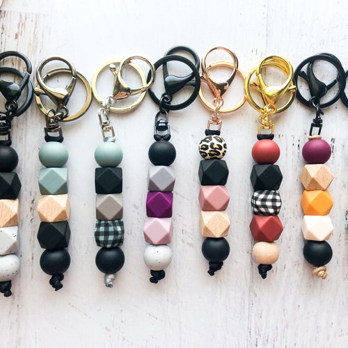 Silicone Bead Keychain Beaded Keychain With Clip Silver - Etsy