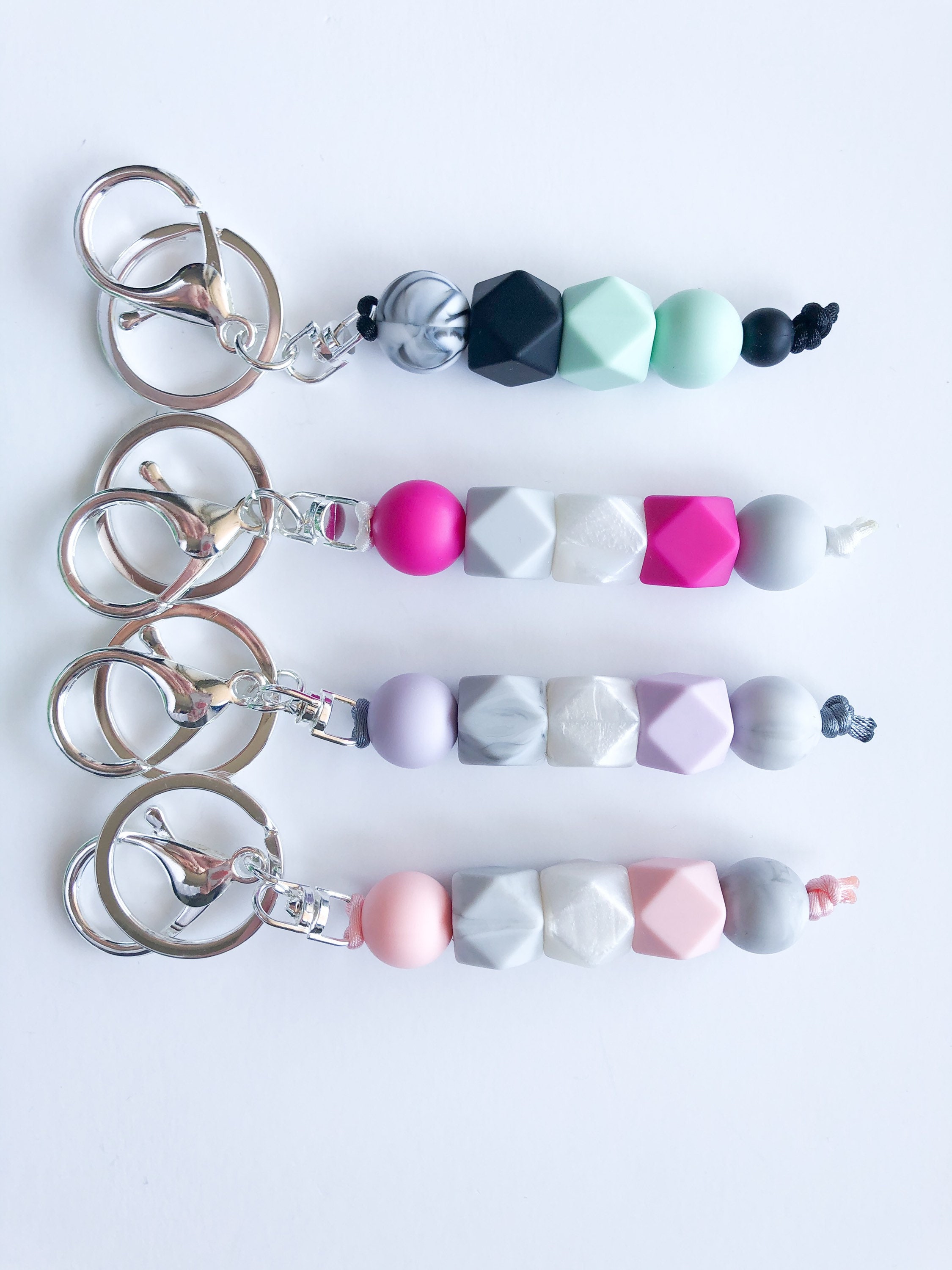 Silicone Bead Keychain Beaded Keychain With Clip Silver - Etsy UK