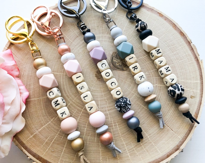 Personalized Name Keychain, Silicone Bead Custom Keychain, Personalized ...