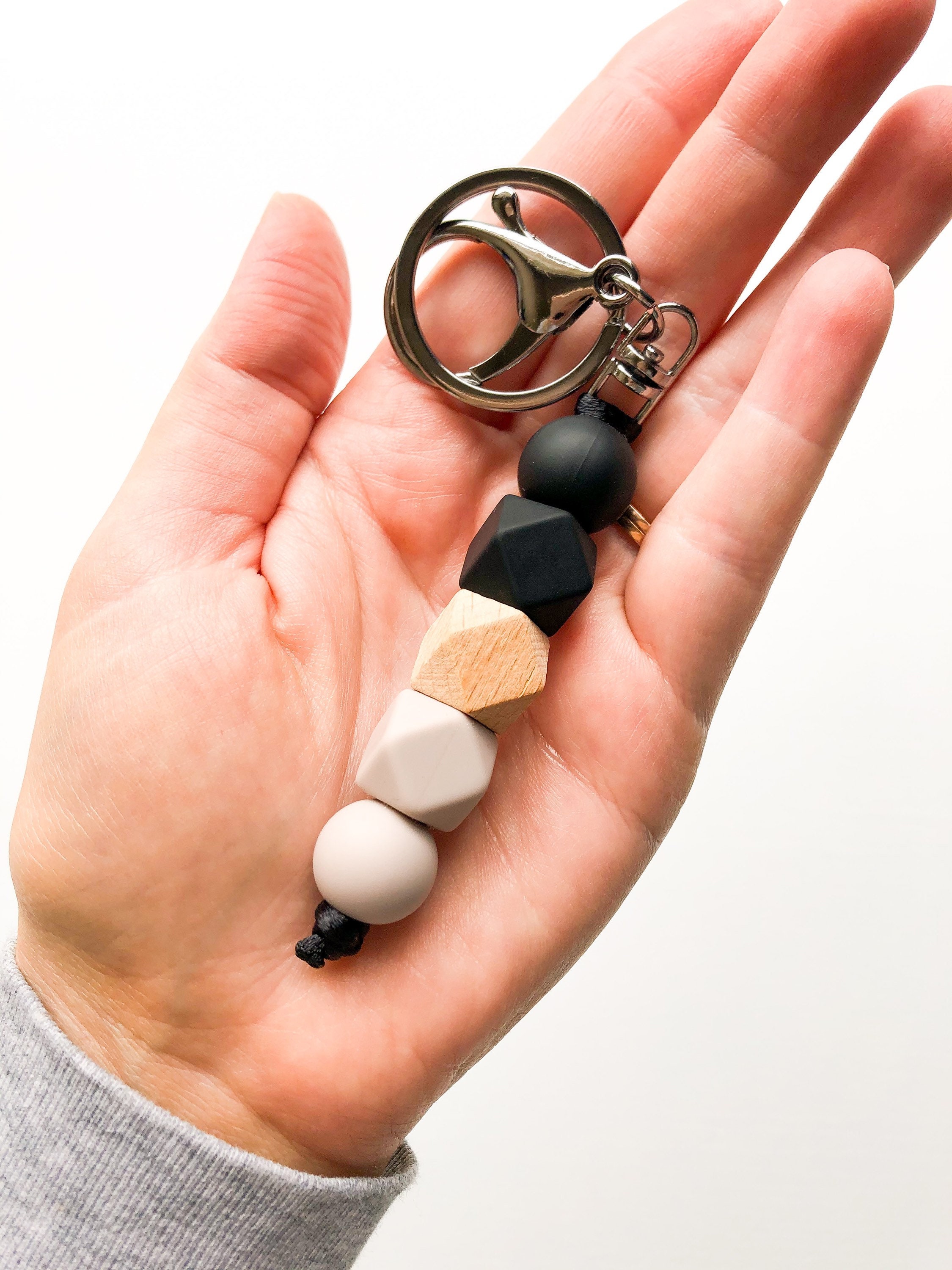 Muted and Neutral Colors Silicone and Wood Bead Keychain | Etsy