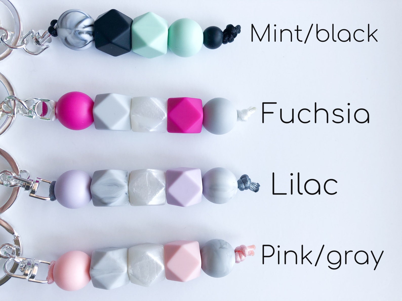 Silicone Bead Keychain Beaded Keychain With Clip Silver - Etsy