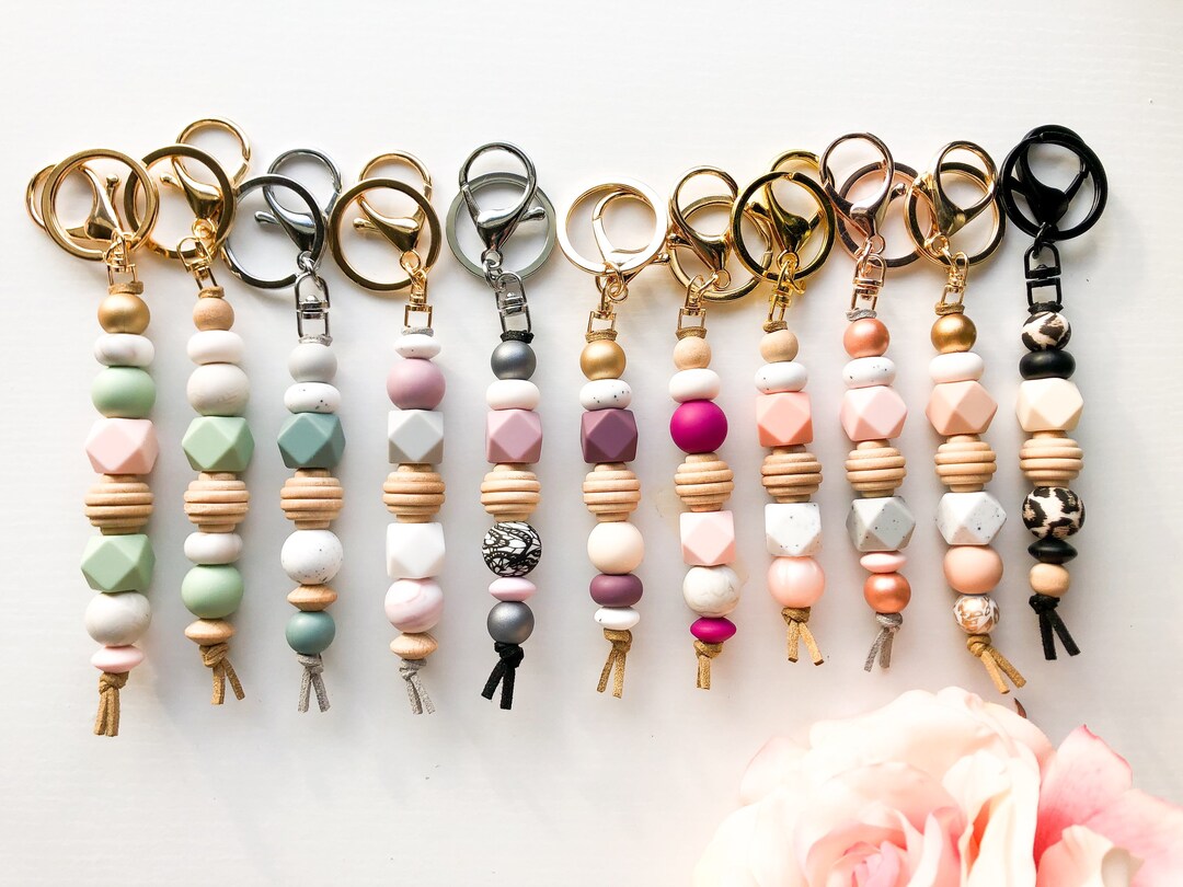 Boho Wood Beaded Keychains, Silicone & Wood Keychain Charm, Purse ...