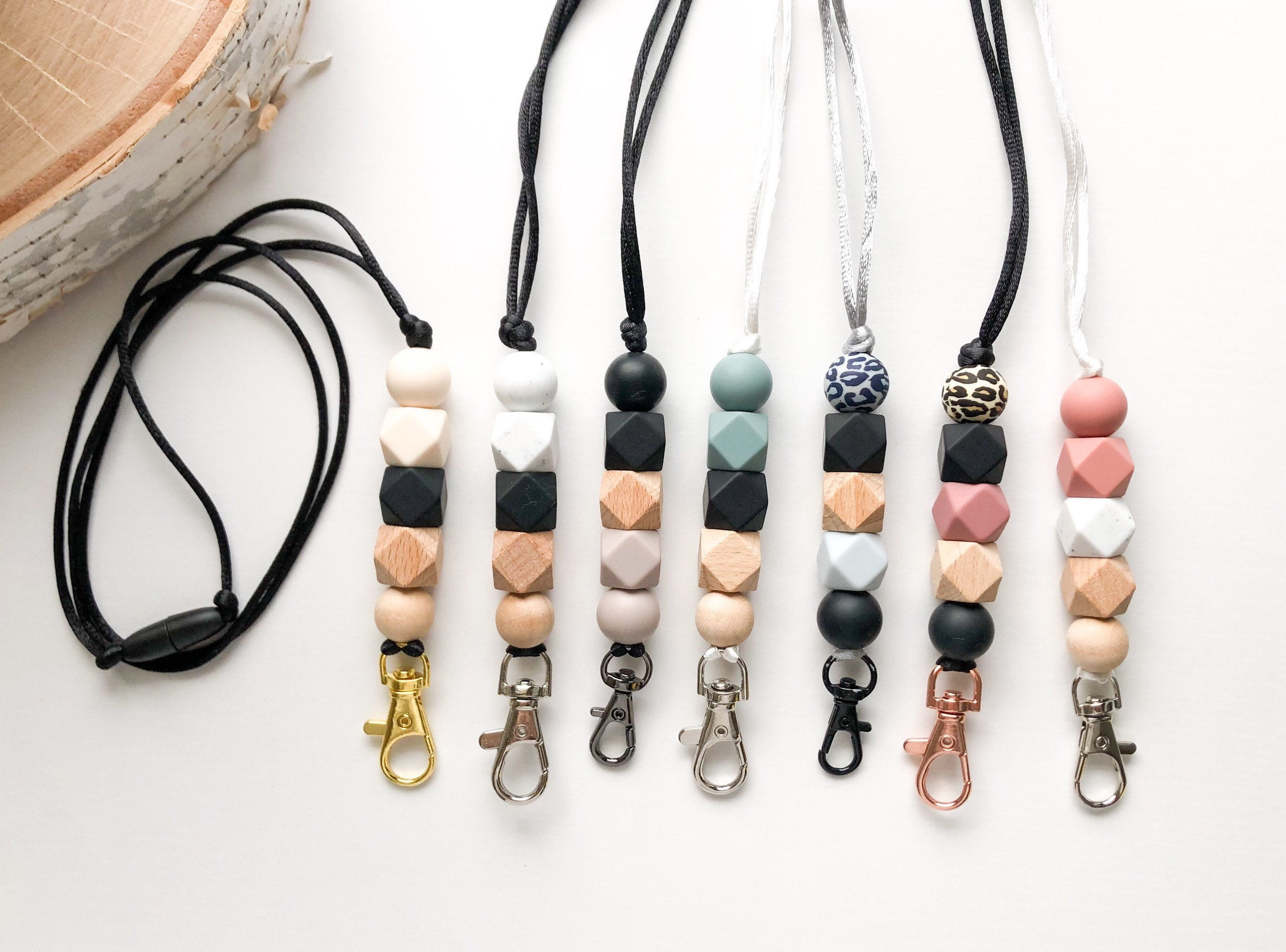 Neutral Tones Silicone and Wood Bead Lanyard Teacher Nurse - Etsy