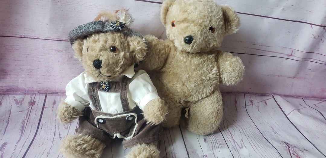 2 Small Vintage Teddy Bears Including 'real Soft Toys ' and Lederhosen ...