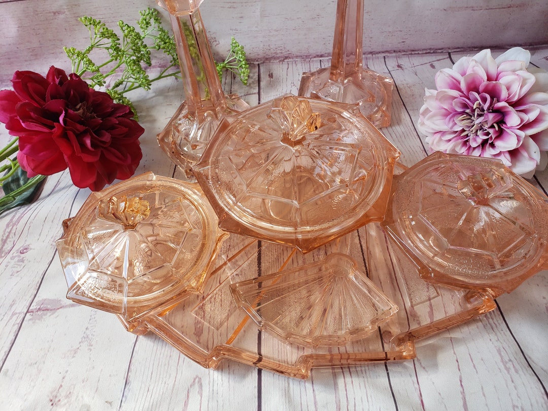 Stylish Art Deco Pink Dressing Table Set - Etsy UK