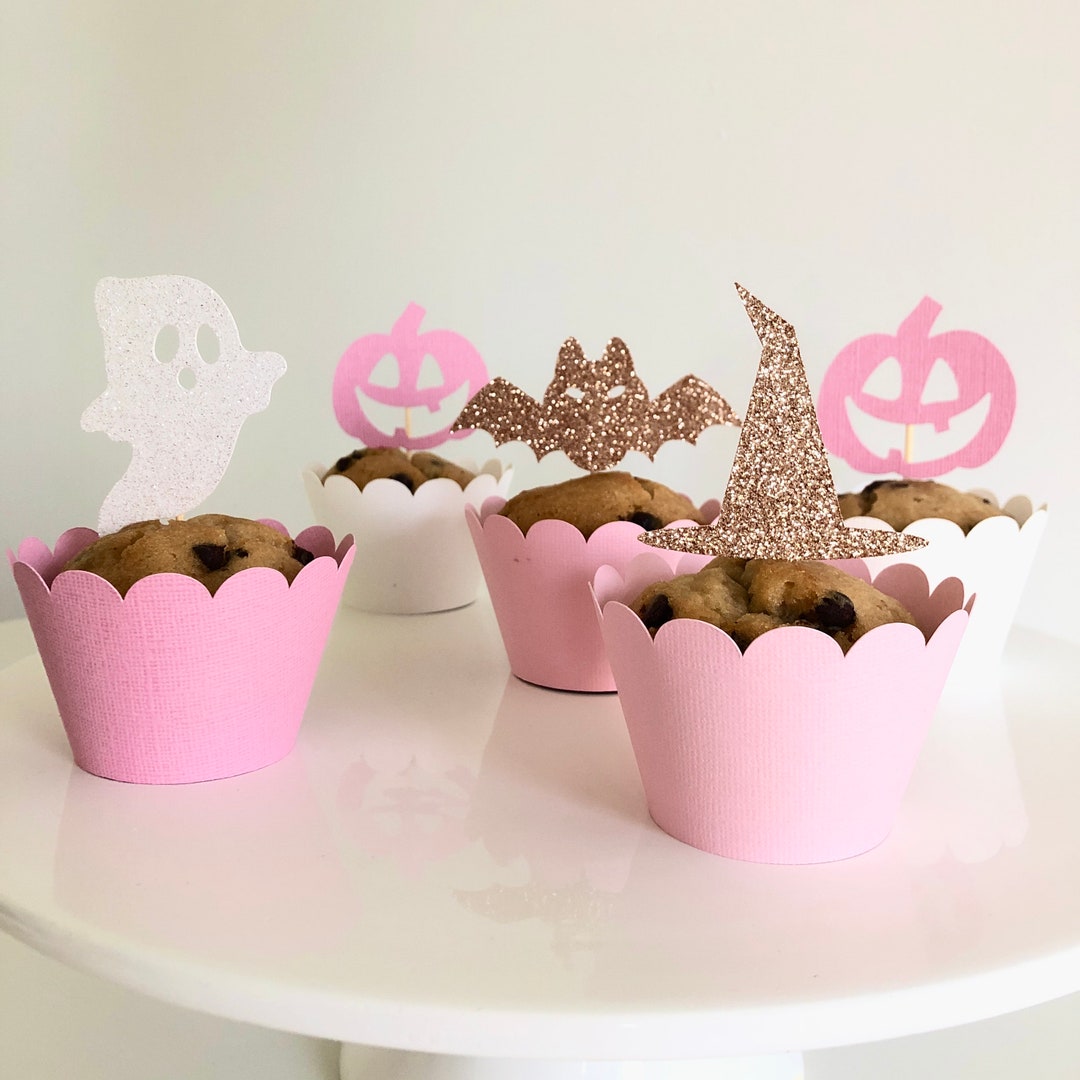 Pastel Pink Halloween Cupcake Topper, Halloween Birthday Decor, Cute ...