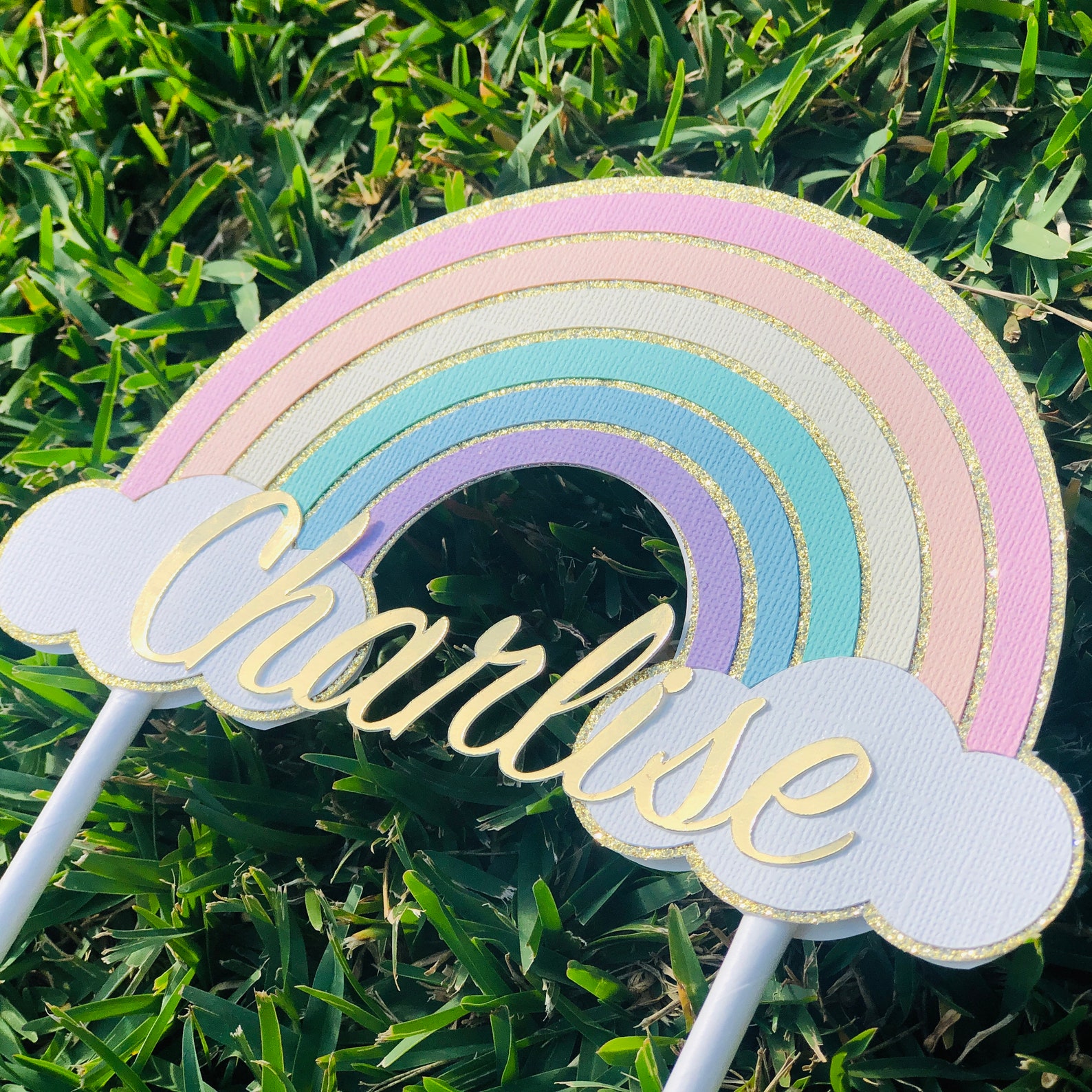Pastel Rainbow Cake Topper, Rainbow Cake Topper, Personalised Custom ...