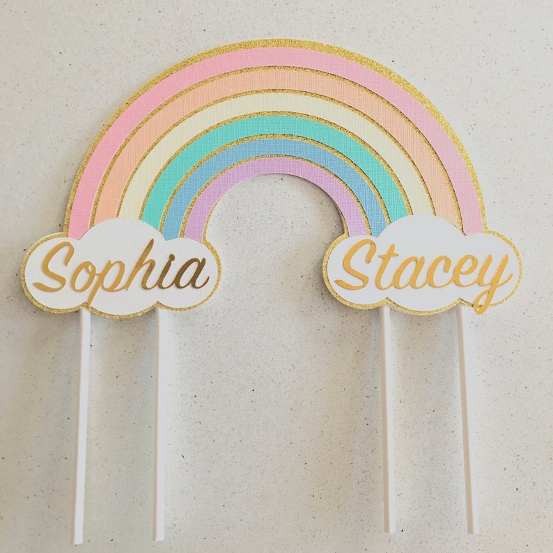 Pastel Rainbow Cake Topper Double Cake Topper Personalised | Etsy Australia