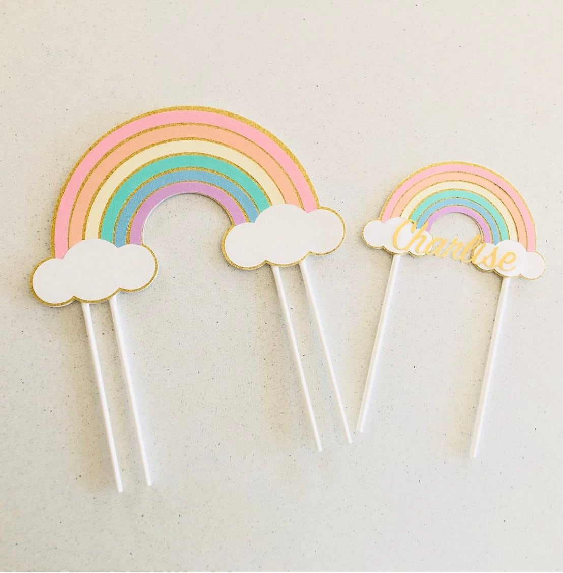 Pastel Rainbow Cake Topper Double Cake Topper Personalised - Etsy Australia