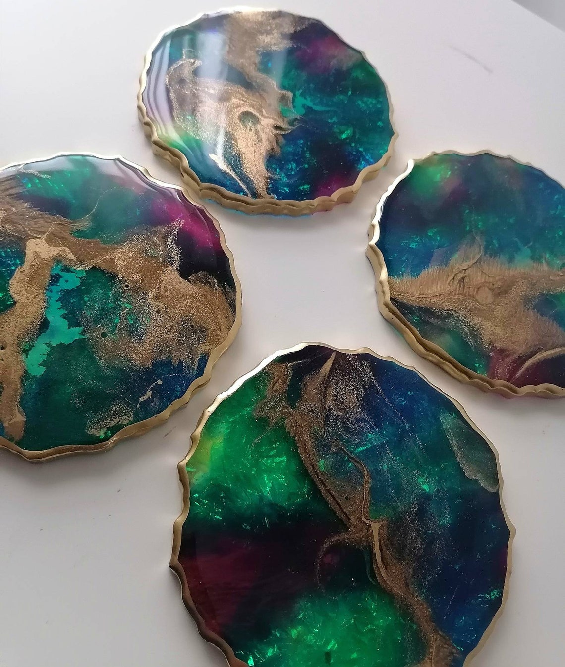 Opal and Gold Resin Geode Tray and Coaster Set - Etsy