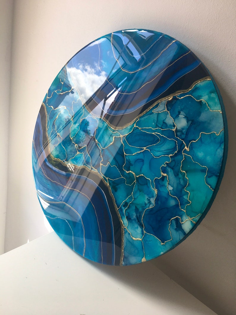 Blue Black and Gold Resin Wall Art Abstract Geode Resin - Etsy