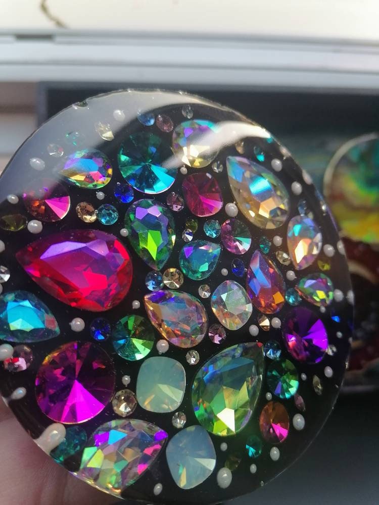 Rhinestone Resin Coaster Bling Home Decor Custom Birthday | Etsy