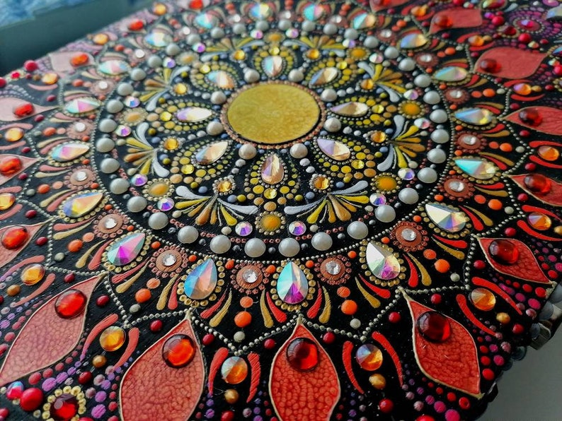 Jewelled Rainbow Dot Mandala Wooden Box Bling Box Crystal - Etsy