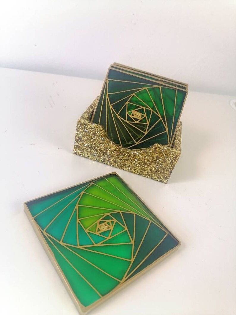 Green Zentangle Coaster Set With Holder Custom Gift Coaster - Etsy UK