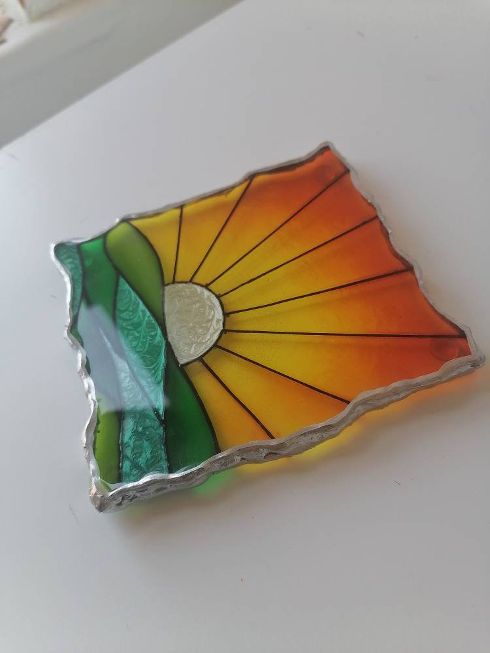 Sunset Stained Glass Square Resin Coaster - Etsy UK