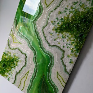 Green and White Resin Geode Wall Art, Crushed Glass Decor, Textured ...