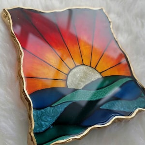 Sunset Stained Glass Square Resin Coaster - Etsy