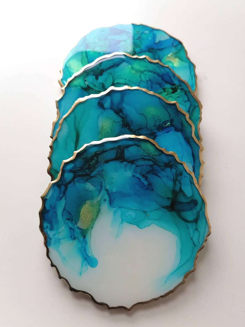 Colourful Wispy Alcohol Ink Resin Agate Coasters | Etsy
