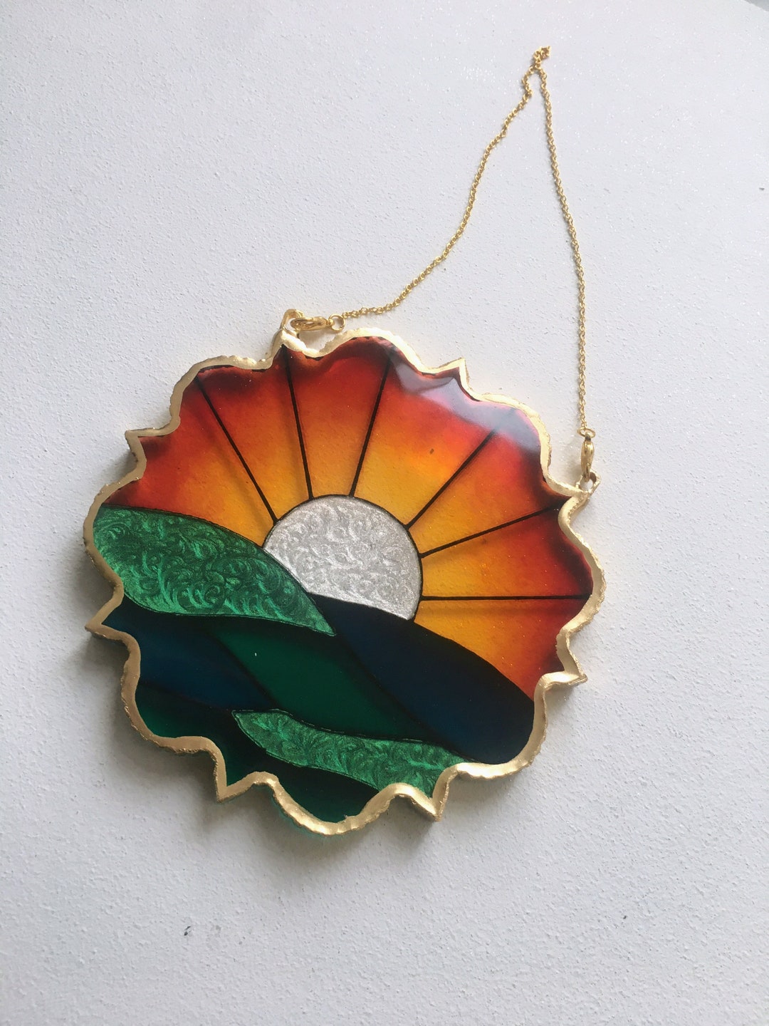 Faux Stained Glass, Resin Art, Sunset Stained Glass, Suncatcher, Wall ...
