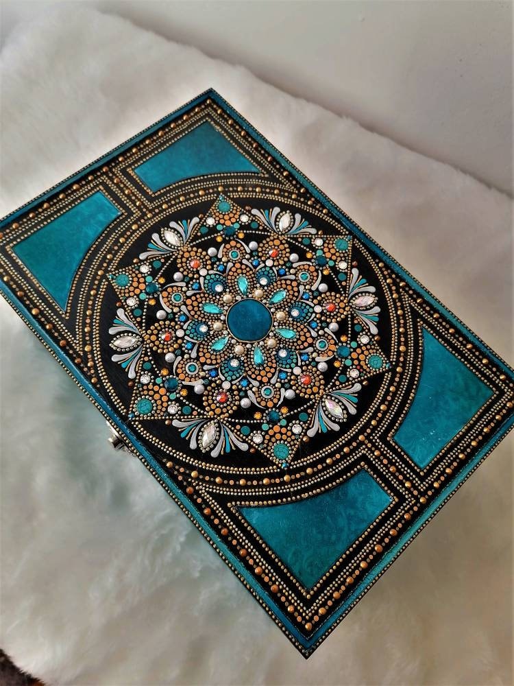Anniversary gift box Mandala jewelry box Wooden jewelry box Mandala ...