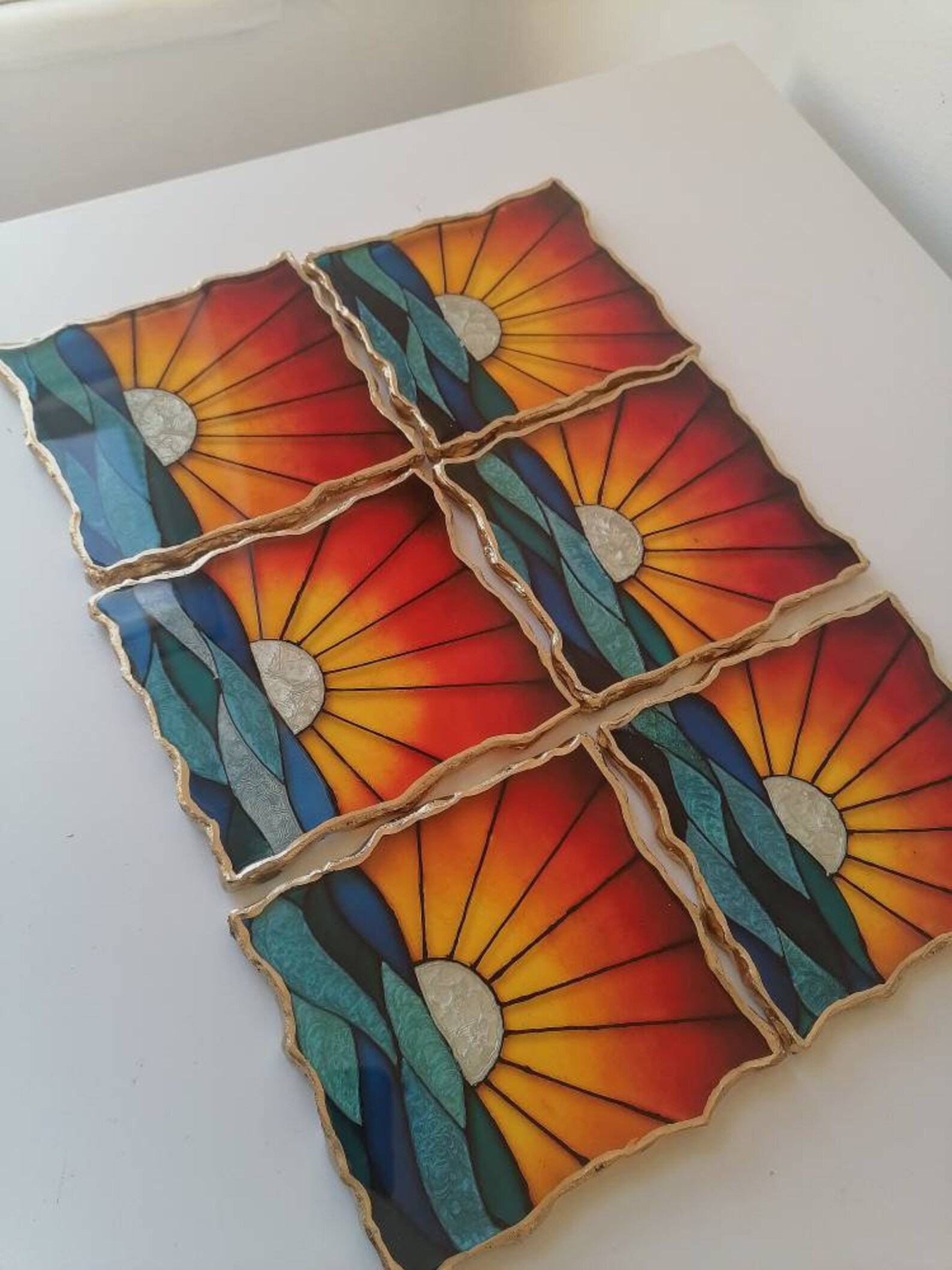 Sunset Stained Glass Square Resin Coaster - Etsy UK
