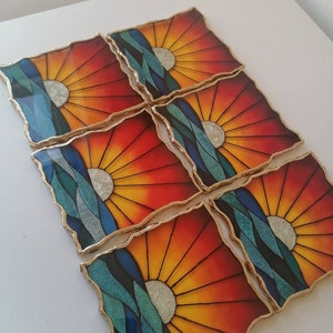 Sunset Stained Glass Square Resin Coaster - Etsy