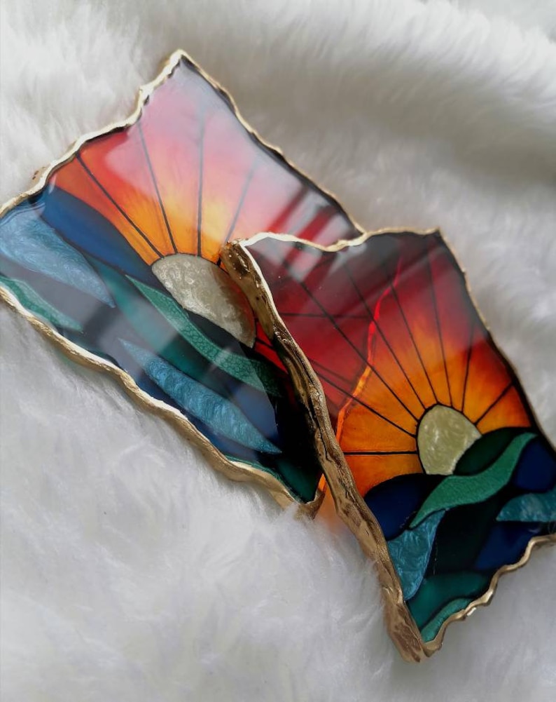 Sunset Stained Glass Square Resin Coaster - Etsy UK