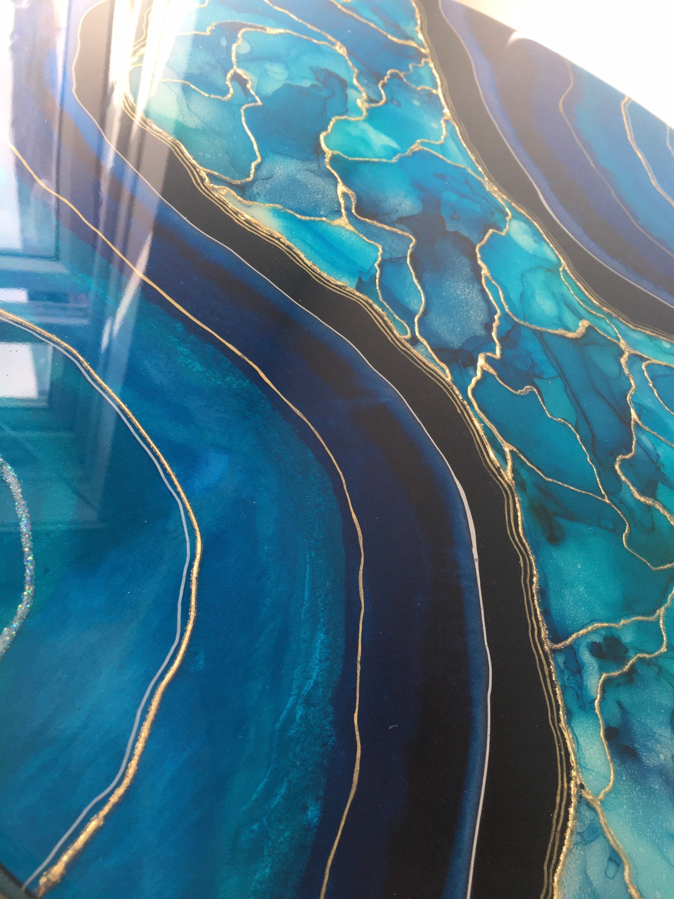 Blue Black and Gold Resin Wall Art Abstract Geode Resin - Etsy